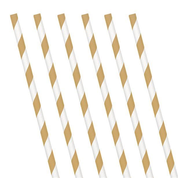 Gold Stripe Paper Straws 24pk Party Delights